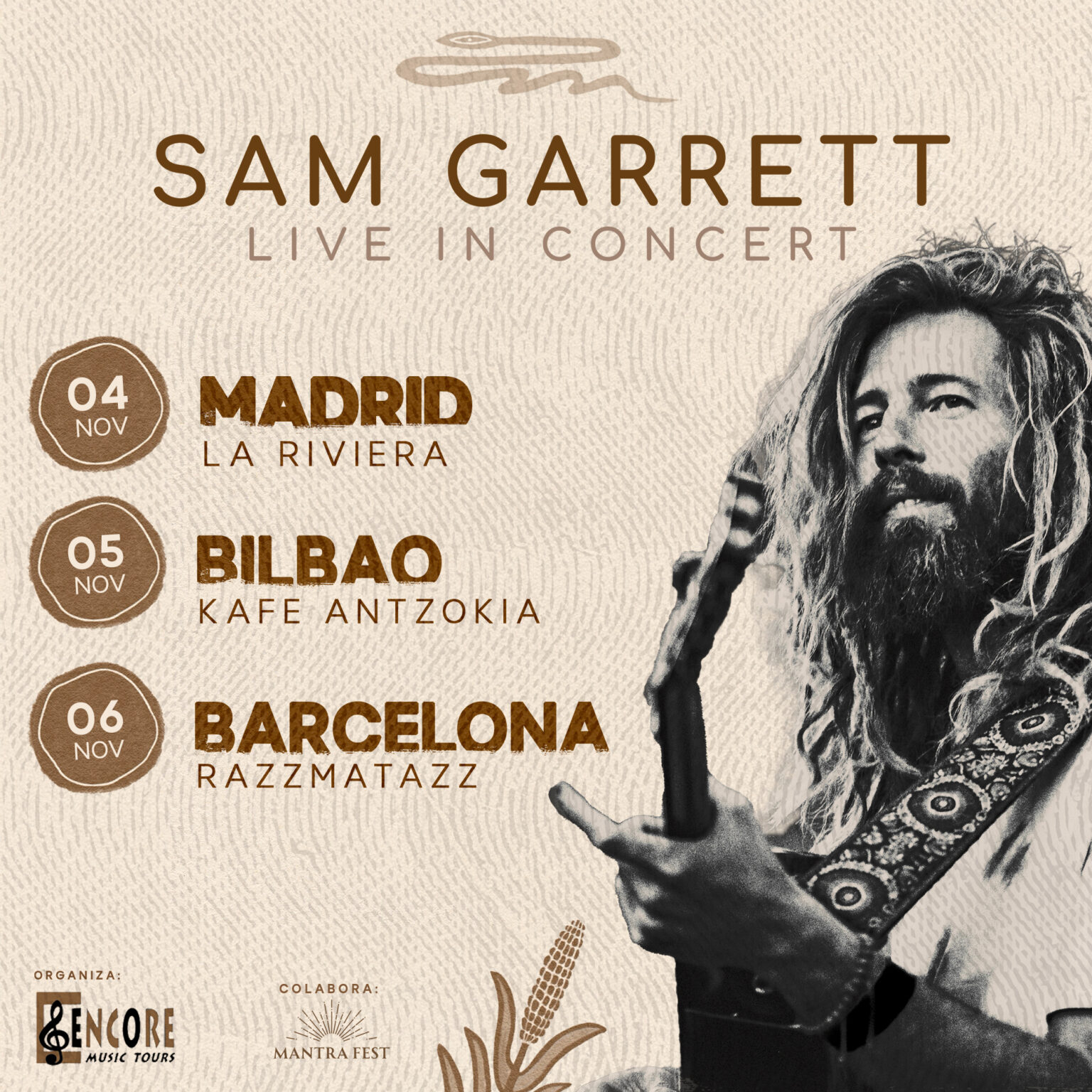 Ya a la venta las entradas para Sam Garrett – ENCORE MUSIC TOURS